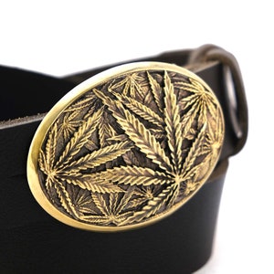 Cannabis Leaf Solid Brass Belt Buckle, Marijuana Weed Leaf Ganja Rasta ...