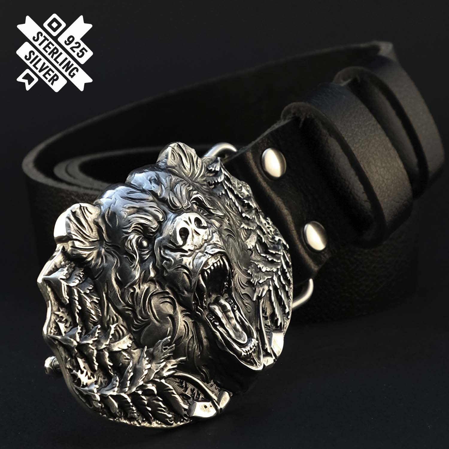 Grizzly Bear Belt Buckle, Wild North American Brown Bear Solid 925 ...