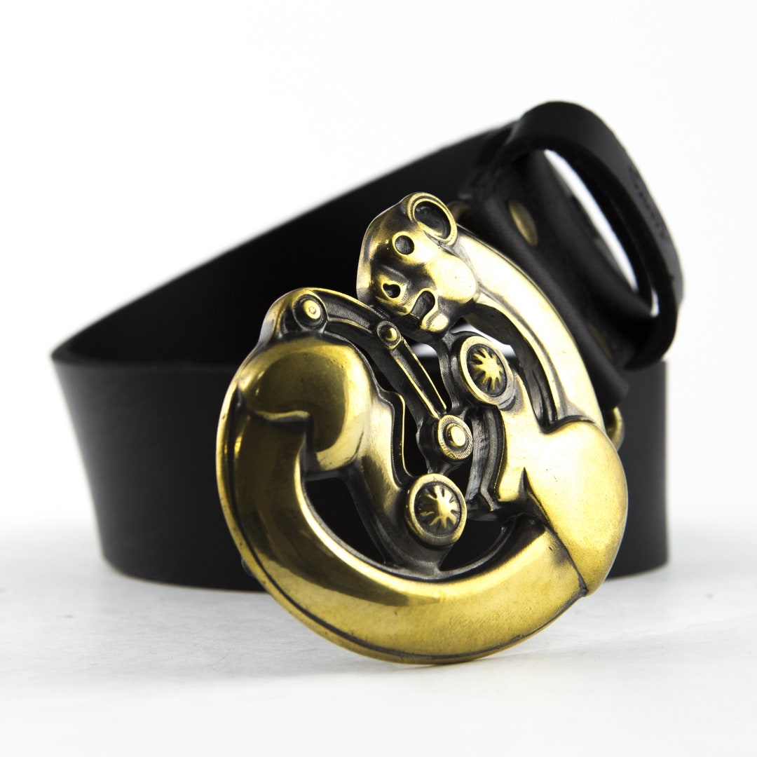 Leather Belt With Solid Brass Buckle SCYTHIAN LEOPARD, Scythian Gold ...