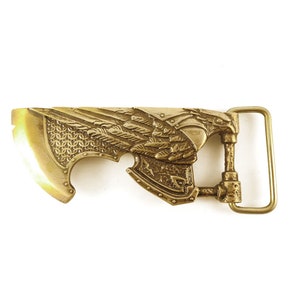 Leather Belt With Brass Belt Buckle Ax of God Pagans God - Etsy