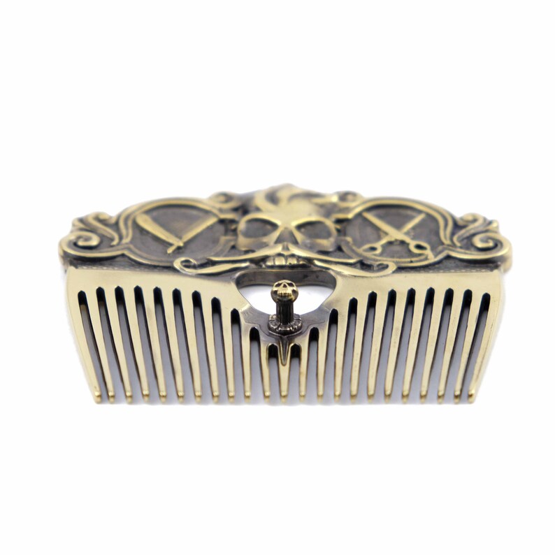 Solid Brass Beard Comb Bearded Skull Metal Male Beard Comb - Etsy