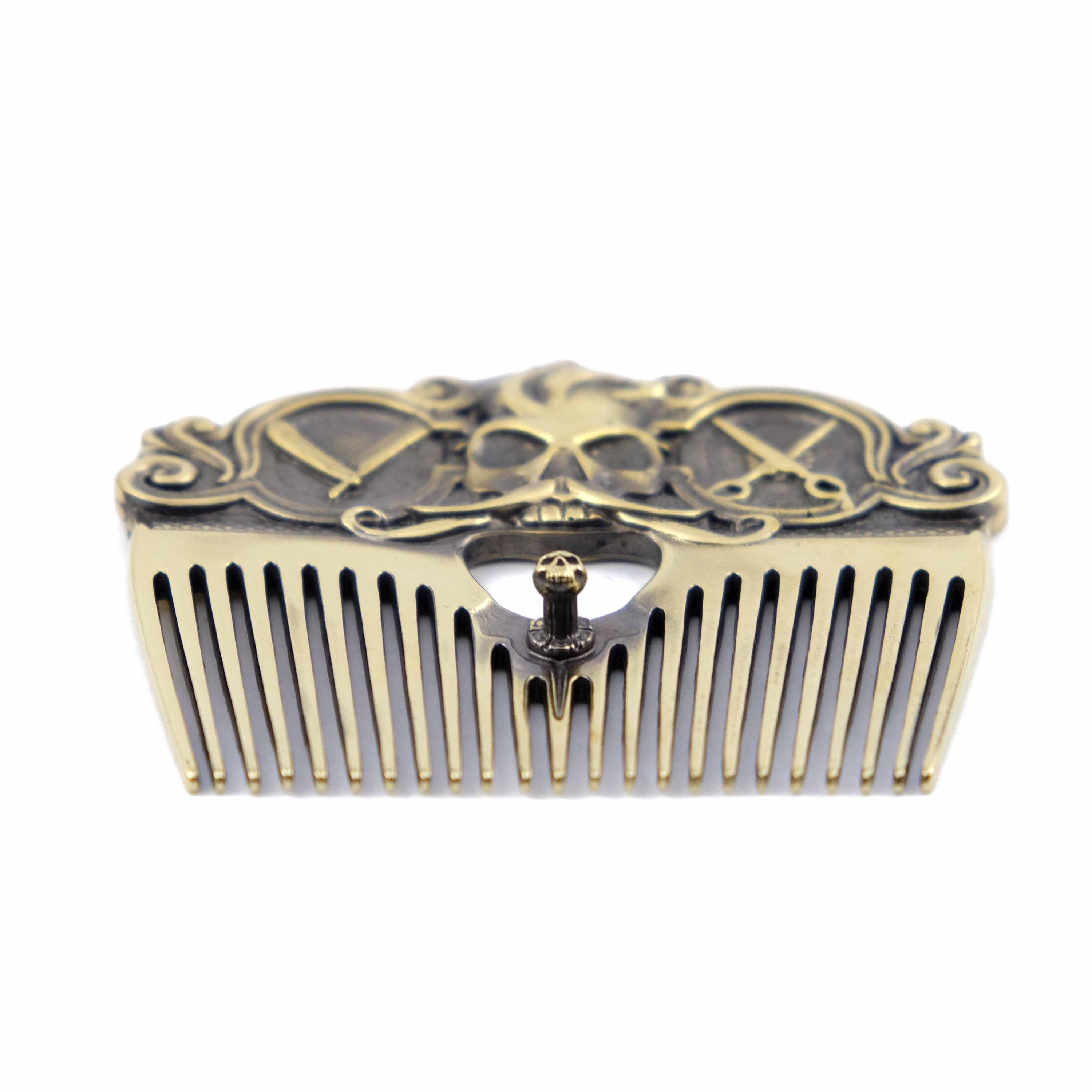 Solid Brass Beard Comb Bearded Skull, Metal Male Beard Comb With Skull ...