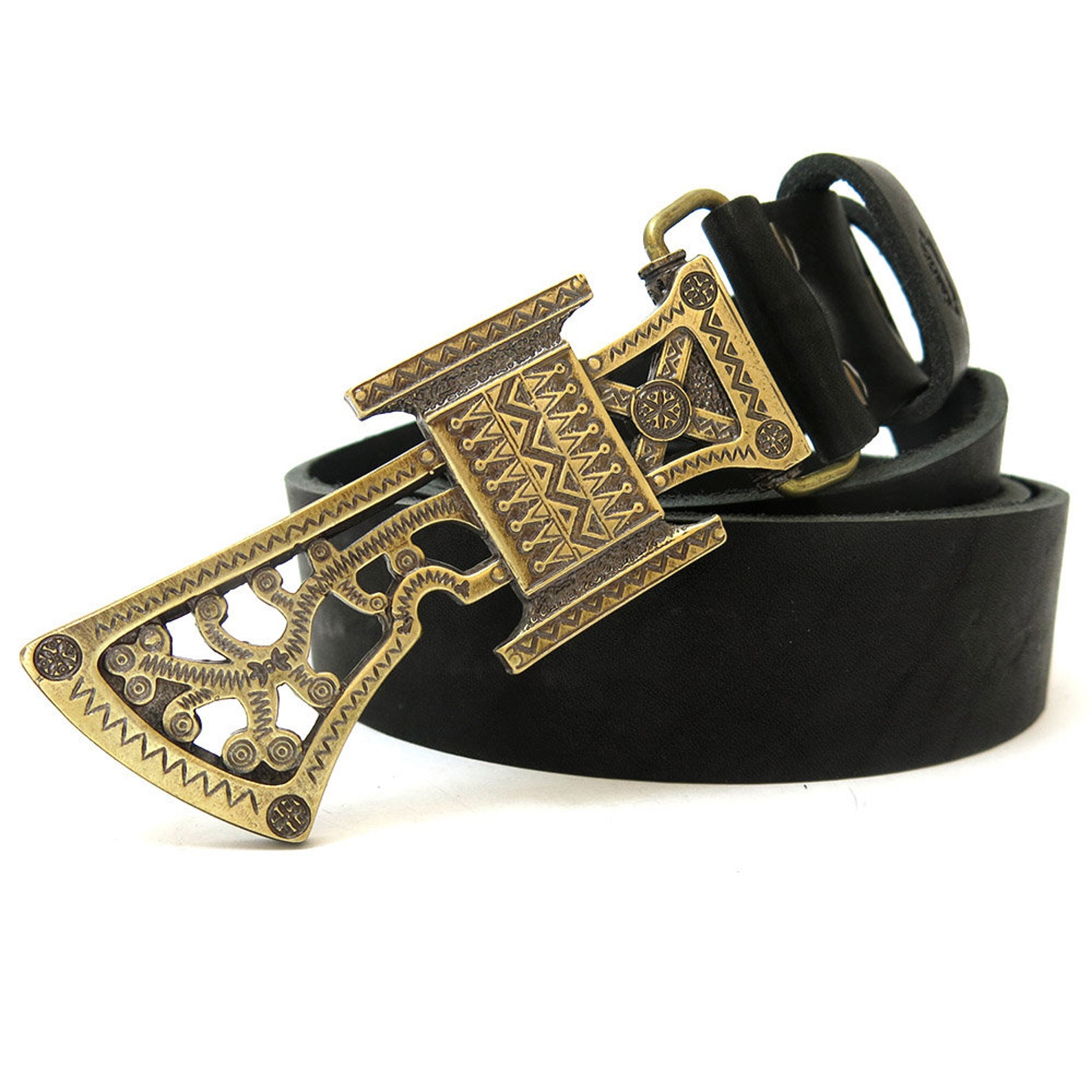 Leather Belt With Buckle Runic Ax, Handmade Heathen Nordic Solid Brass ...