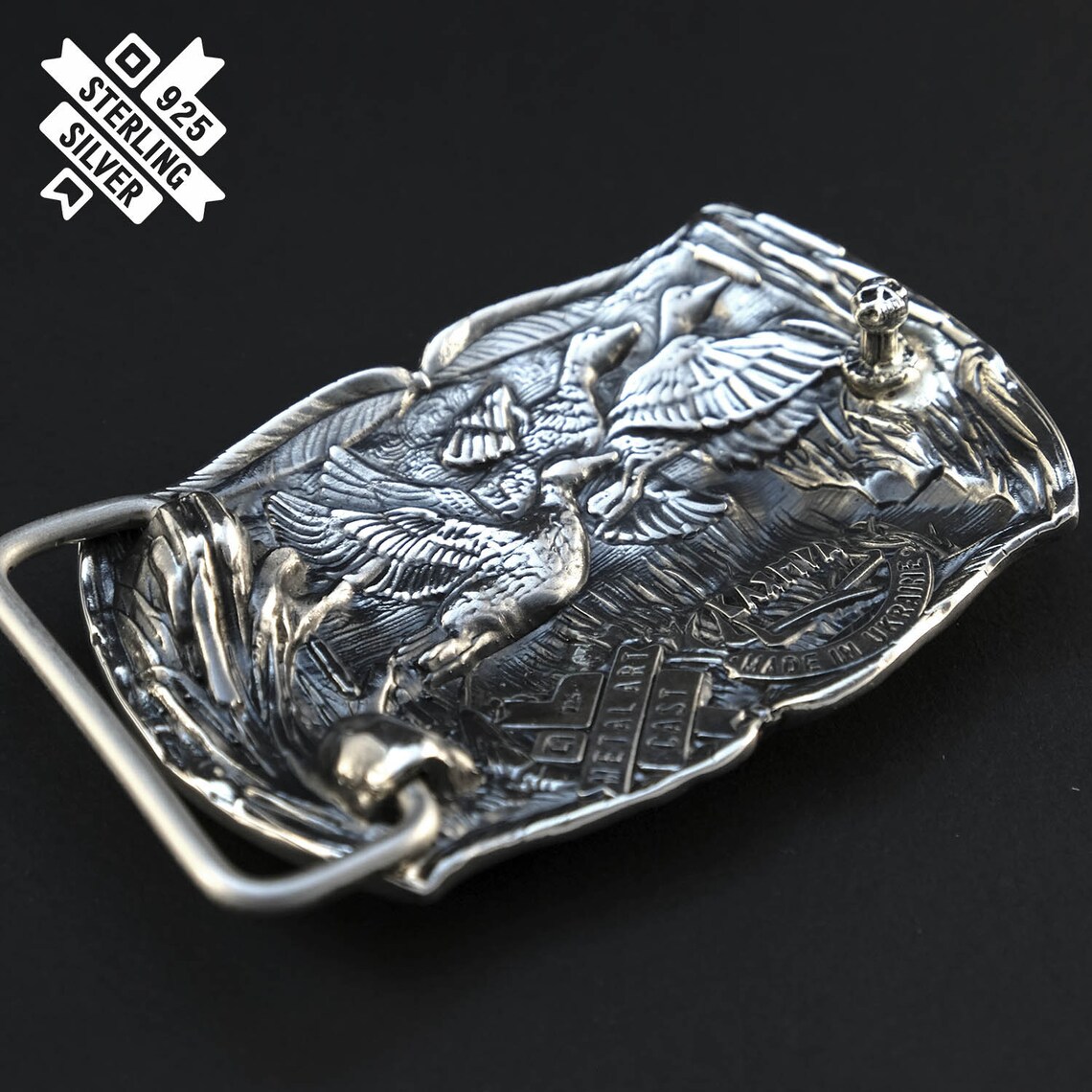 Duck Hunting Belt Buckle, Duck Hunting Season With Greyhounds Solid 925 ...