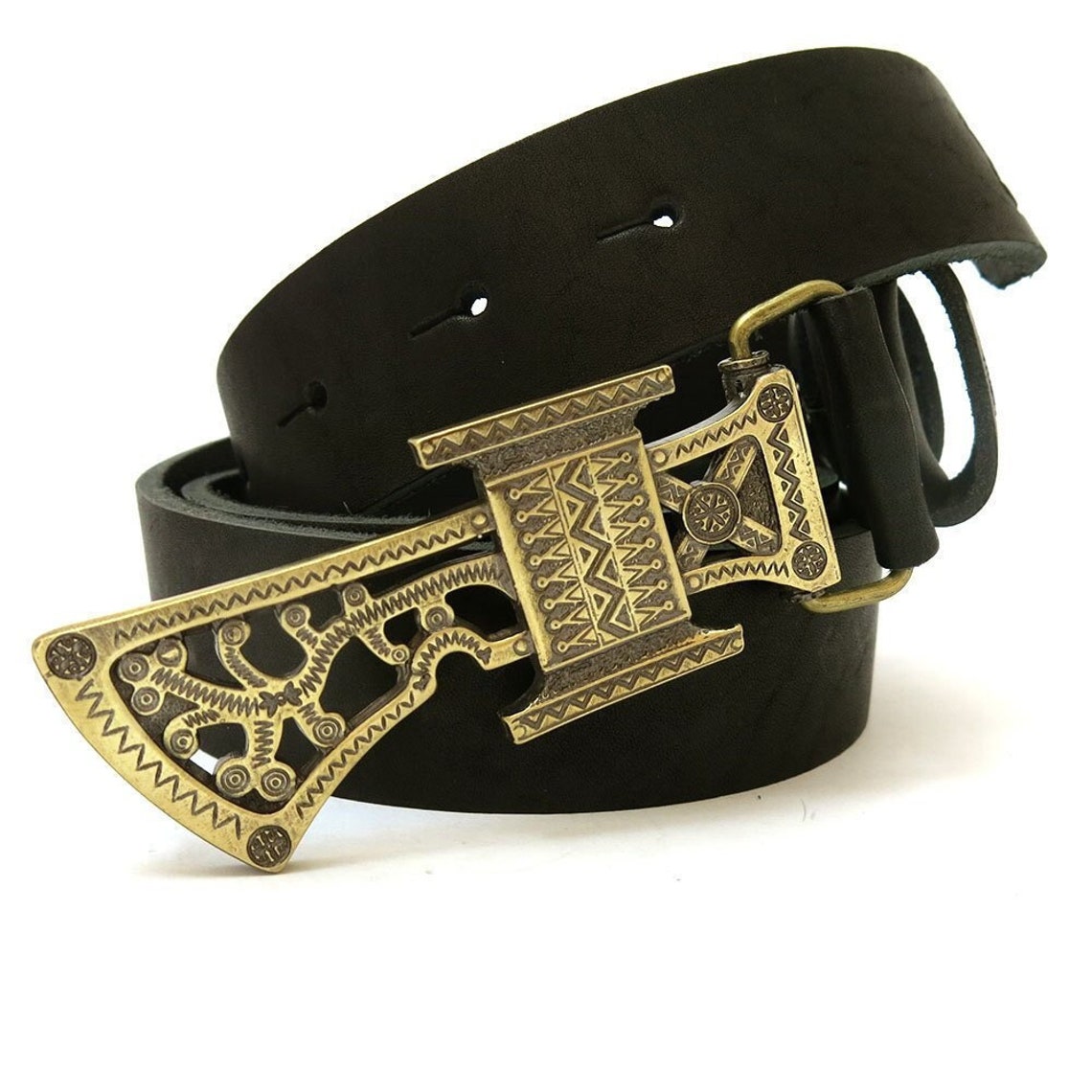 Leather Belt With Buckle Runic Ax, Handmade Heathen Nordic Solid Brass ...