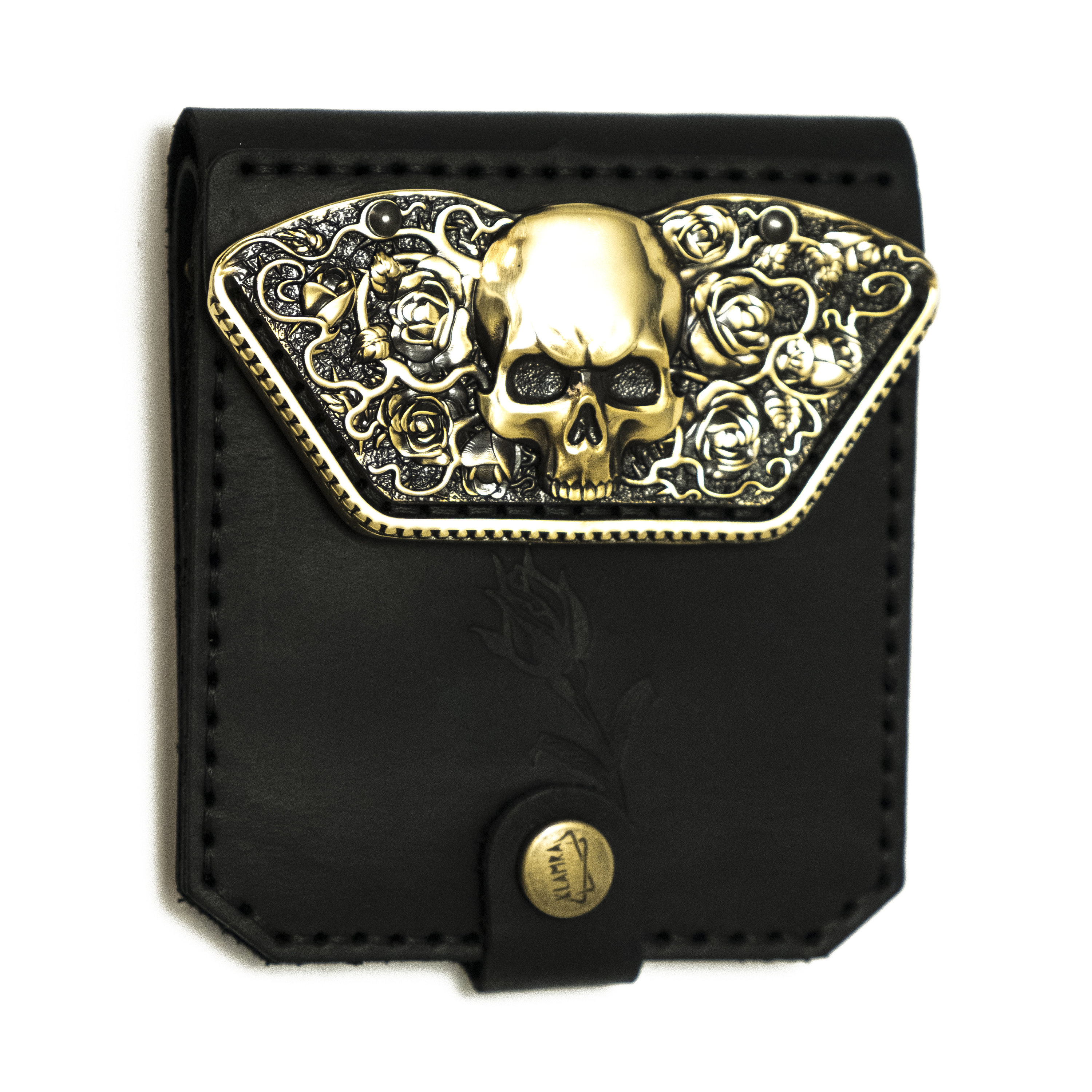 Skulls and Roses Leather Wallet With Metal Clasp, Mens Leather Wallet ...