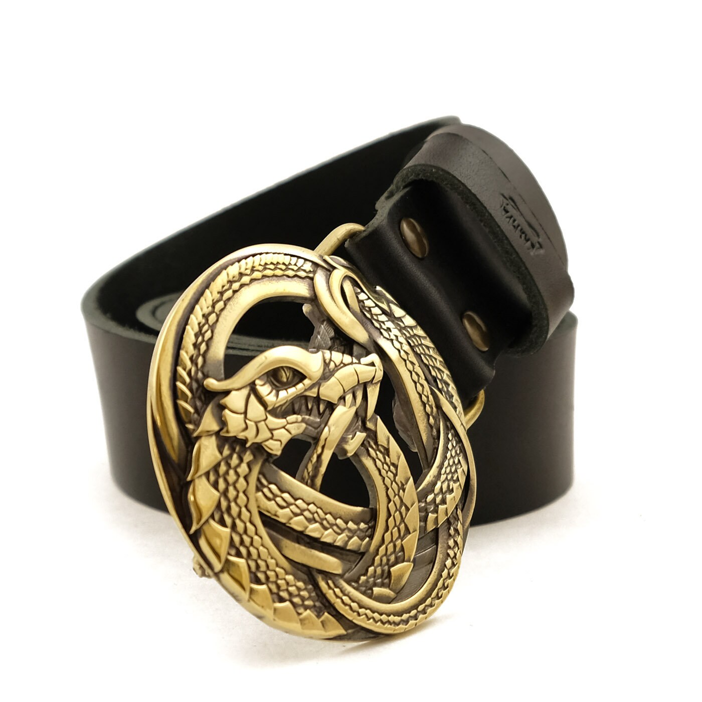 Leather Belt Ouroboros Buckle, Full Grain Leather Men Belt, Women Belt ...