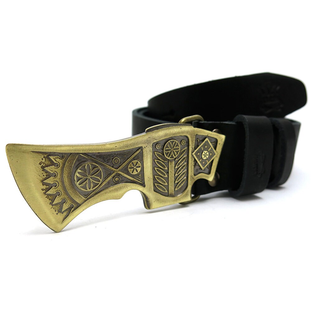 Leather belt with Ax belt buckle Ax belt buckle with strap | Etsy