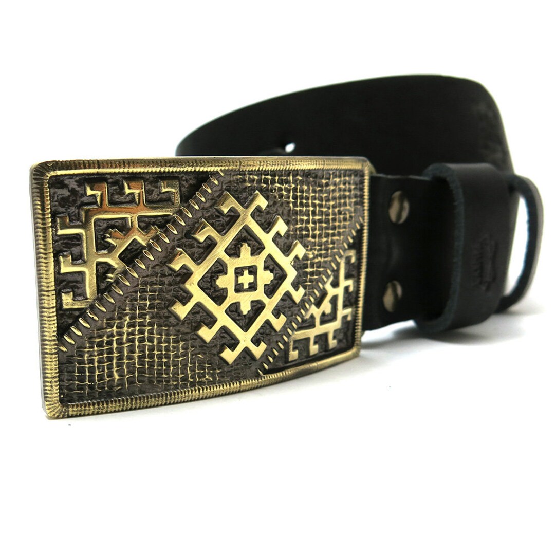 Leather Belt With Ancient Sun Belt Buckle, Antient Scandinavian Slavic ...