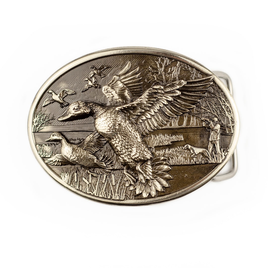 Duck Hunting German Silver Belt Buckle, Trophy Duck Season Hunter Gift ...