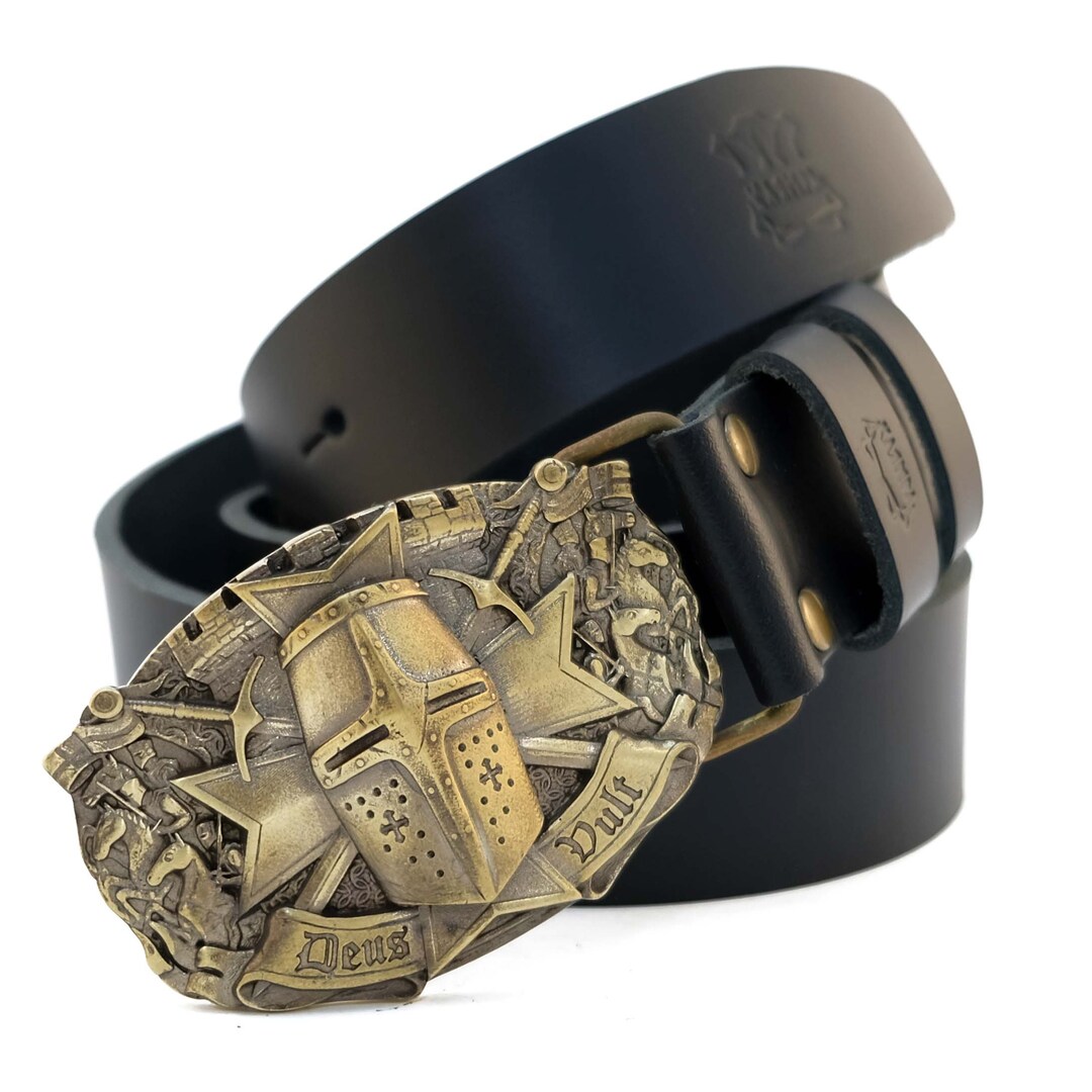 Leather Belt With Buckle Templar Knight Order Belt Buckle - Etsy