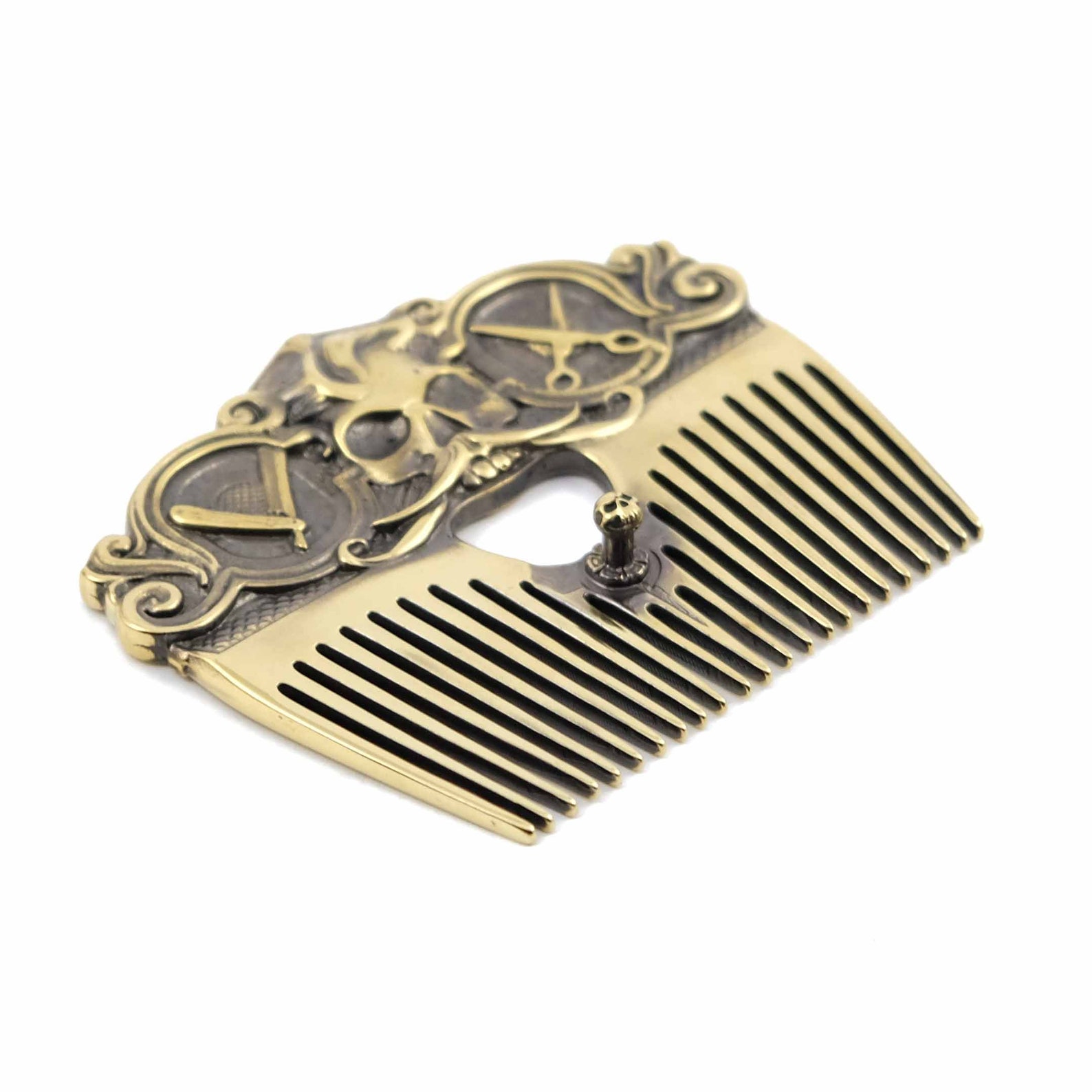 Solid Brass Beard Comb Bearded Skull Metal Male Beard Comb - Etsy
