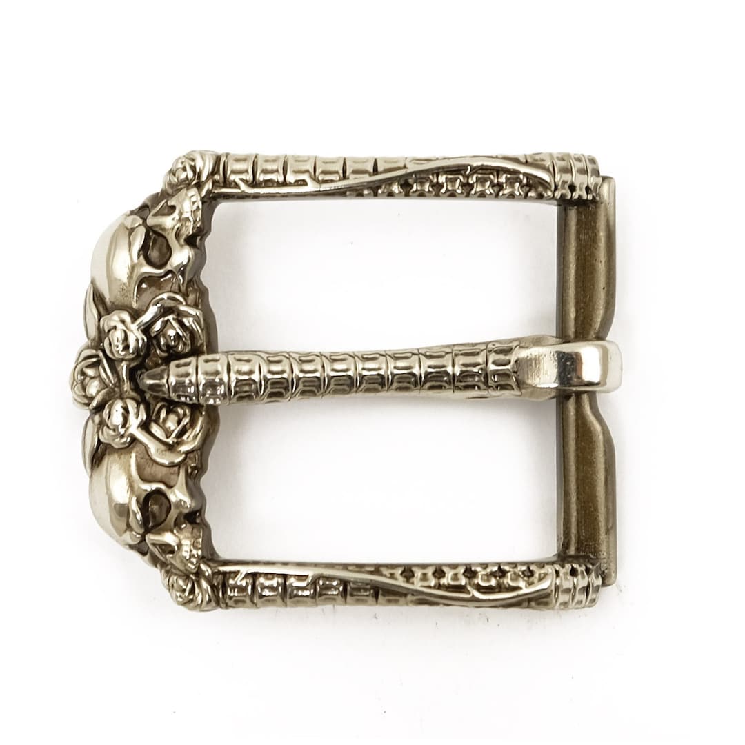 Skulls and Roses Buckle, Human Skulls Frame Solid German Silver Belt ...