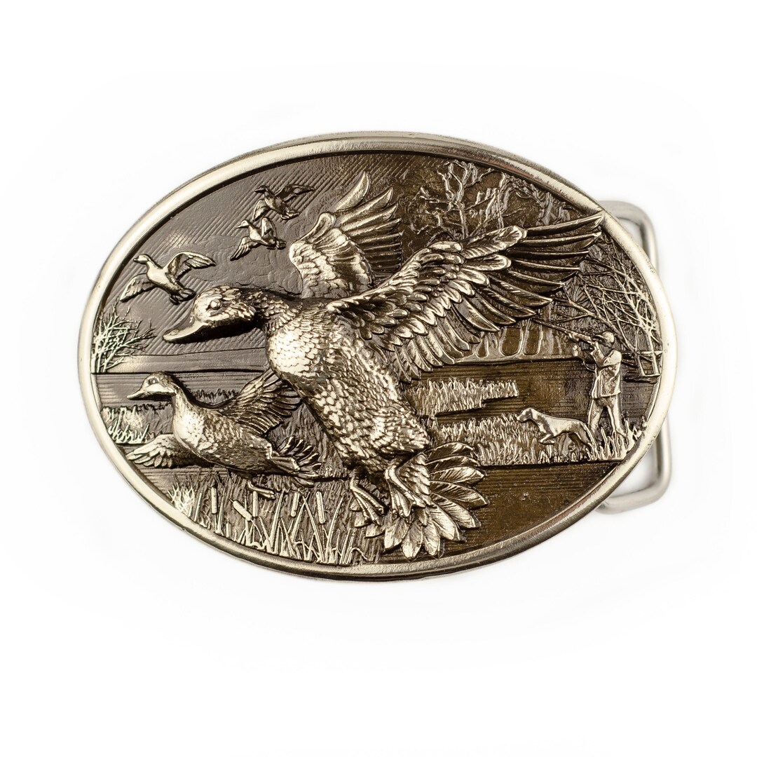 Duck Hunting German Silver Belt Buckle, Trophy Duck Season Hunter Gift ...