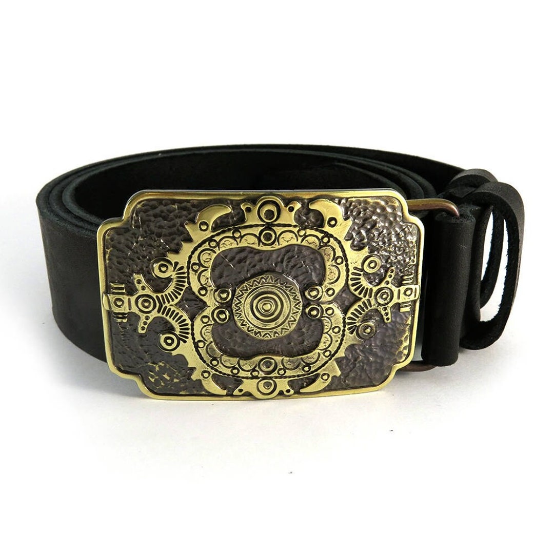 Leather Belt With Buckle “hutsul Sun”; Handmade&processed; Slavic Sun ...