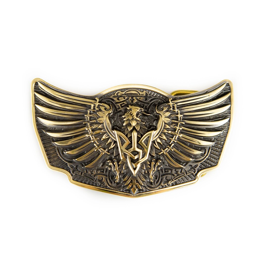 Solid Brass Belt Buckle Eagle With Sword, Handmade Heraldic Eagle ...