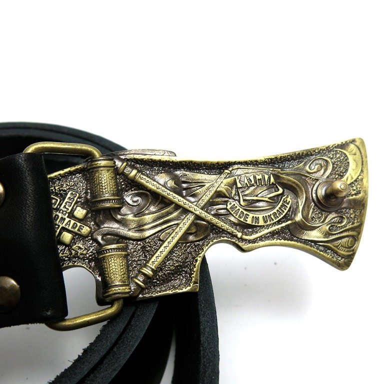 Leather belt with Ax belt buckle Ax belt buckle with strap | Etsy