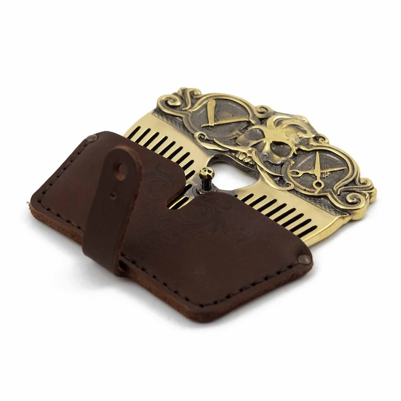 Solid Brass Beard Comb Bearded Skull, Metal Male Beard Comb With Skull ...