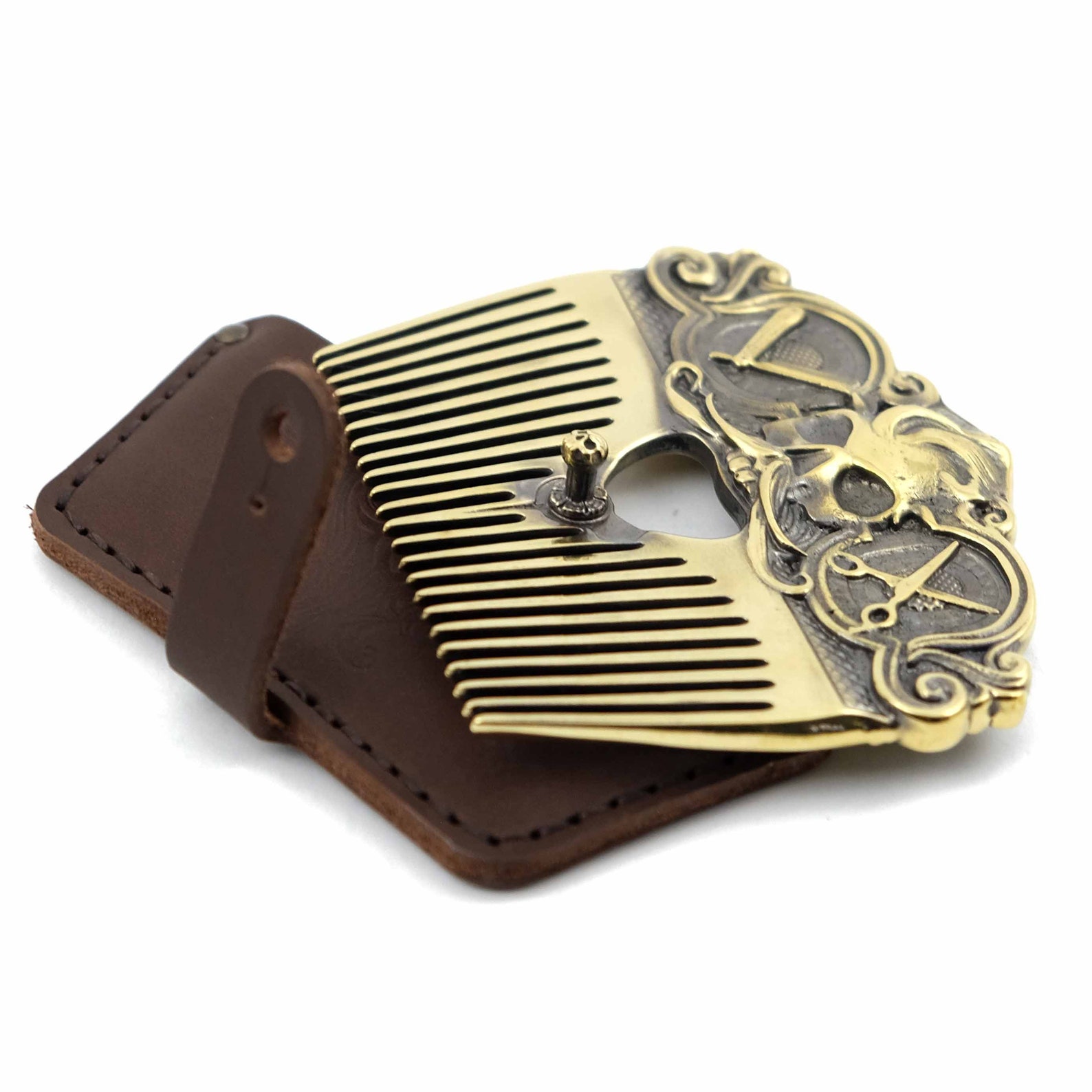 Solid Brass Beard Comb Bearded Skull Metal Male Beard Comb - Etsy