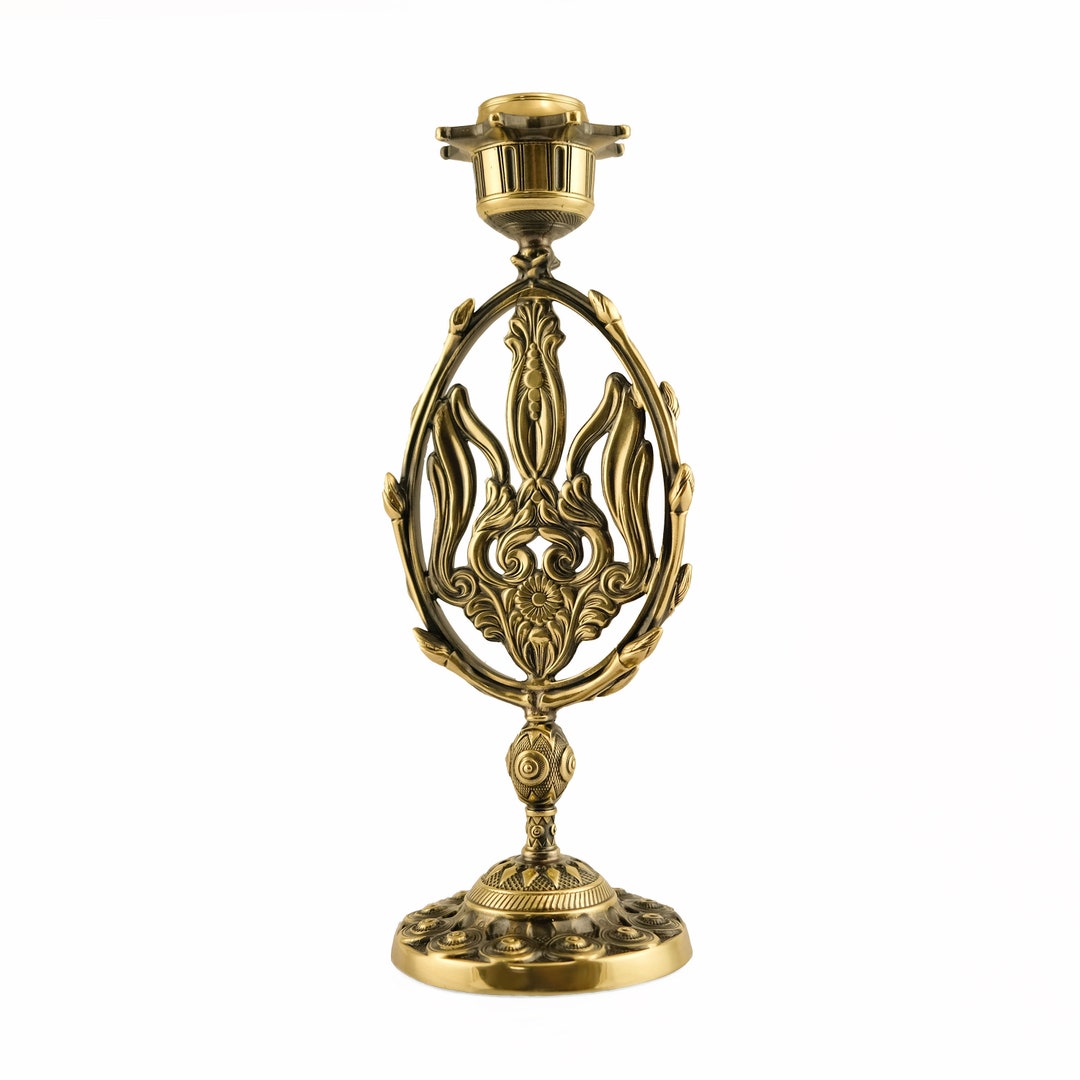 Handmade Brass Candle Holder, Table Centerpiece Blooming Trident ...