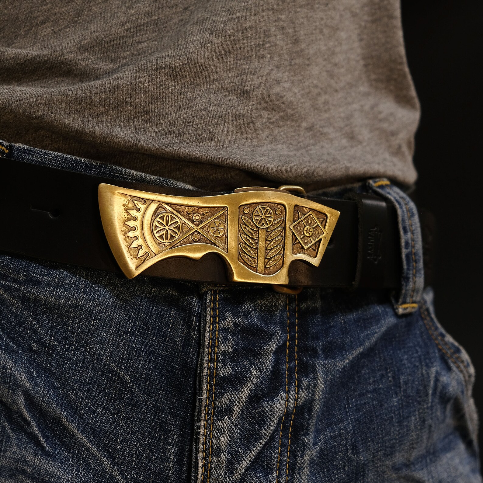 Leather Belt With Ax Belt Buckle; Ax Belt Buckle With 1.5 Full Grain ...