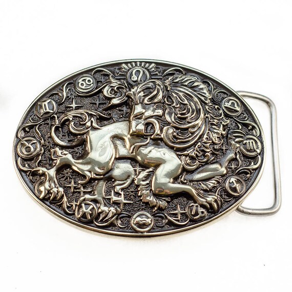 Leo Solid German Silver Belt Buckle Handmade Lion Horoscope - Etsy