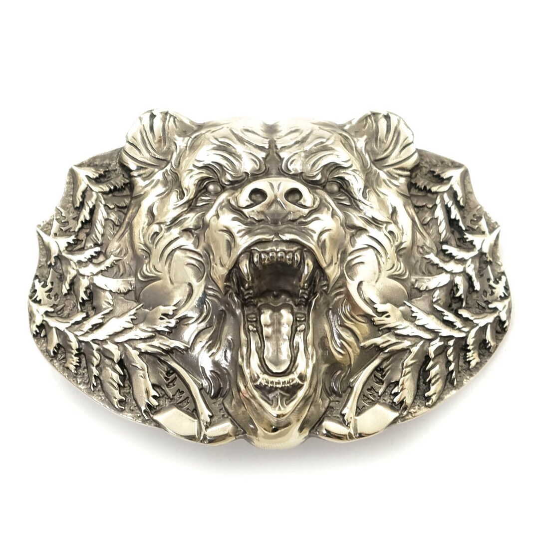 Grizzly Bear German Silver Belt Buckle, Wild North American Brown Bear ...