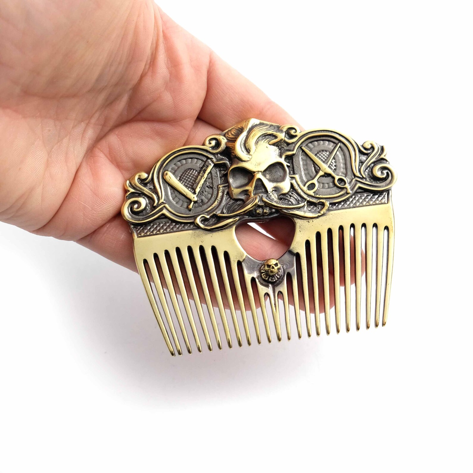 Solid Brass Beard Comb Bearded Skull Metal Male Beard Comb - Etsy