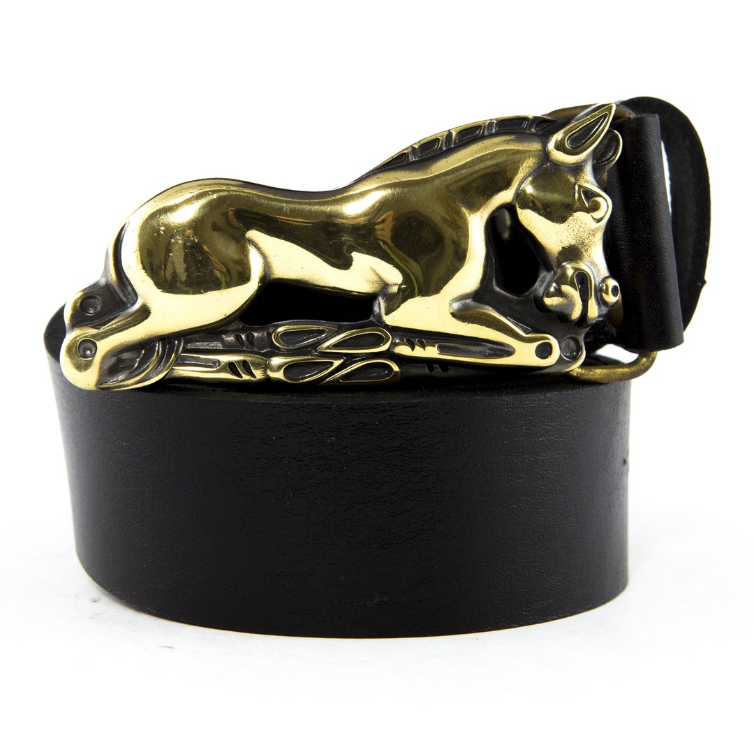 Leather Belt With Solid Brass Buckle Scythian Horse, Primitive Scythian ...