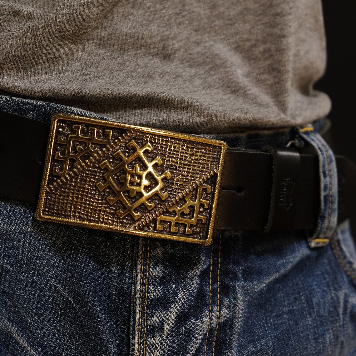 Leather belt with Ancient Sun belt buckle Antient | Etsy