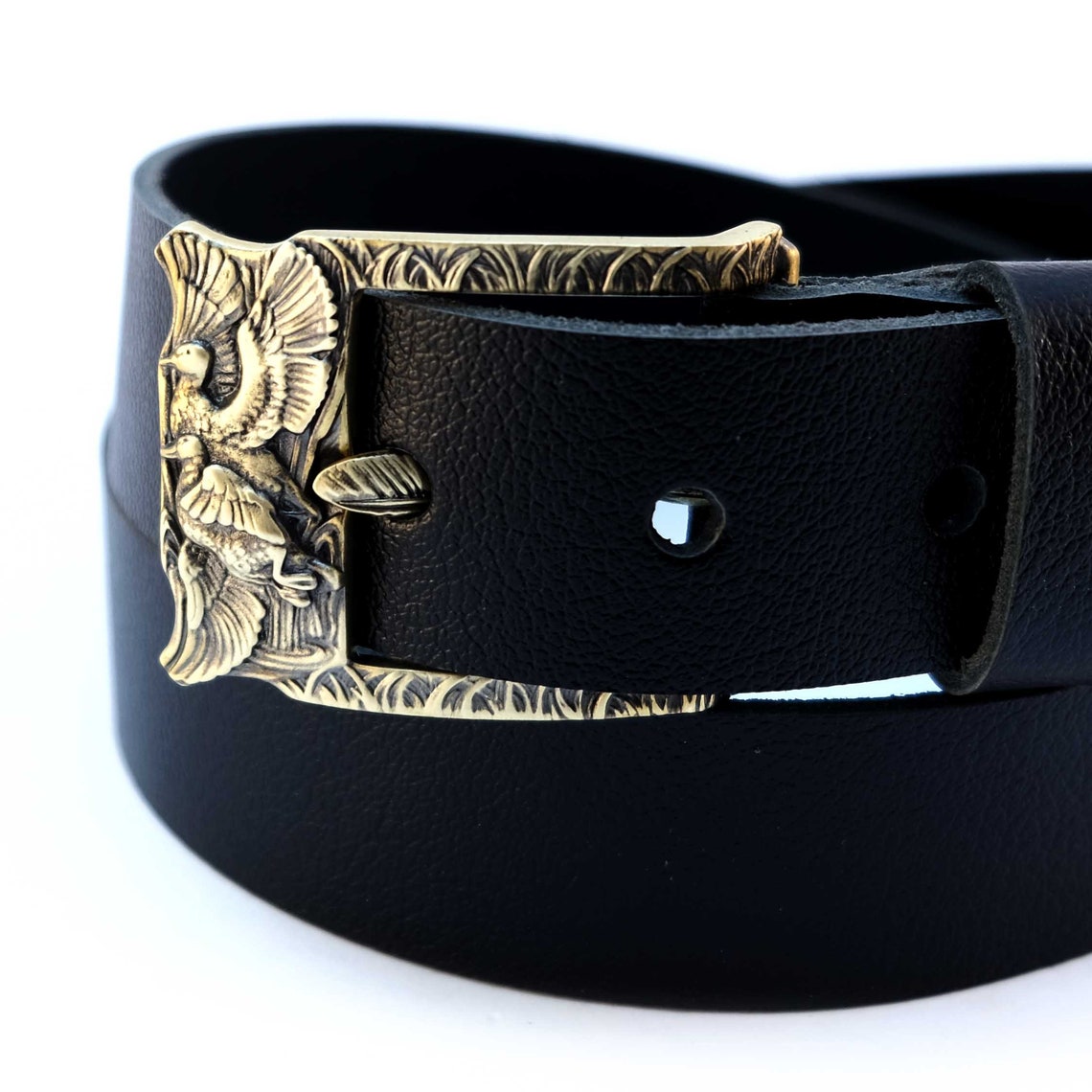 Leather Belt With Brass Buckle Duck Season Hunters Solid | Etsy