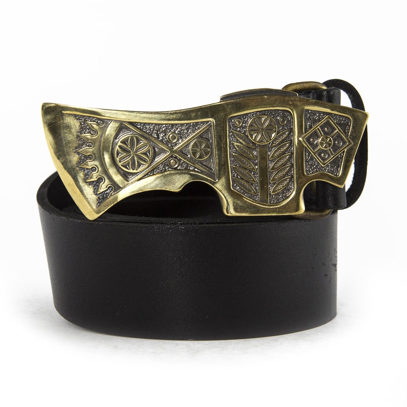 Leather Belt With Ax Belt Buckle; Ax Belt Buckle With 1.5 Full Grain ...