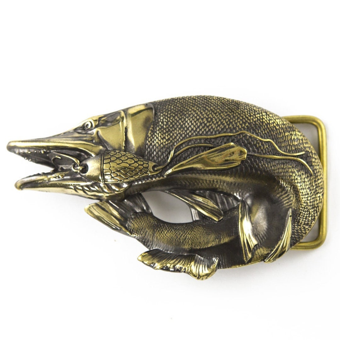 Belt Buckle Pike, Angler Gift Trophy Fish Nothern Pike Solid Brass Belt ...