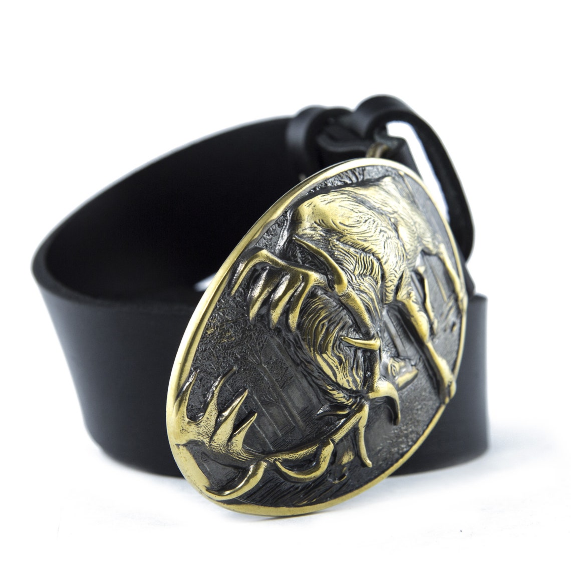 Leather Belt With Solid Brass Buckle Deer Hunting, Hunter Trophy Animal ...