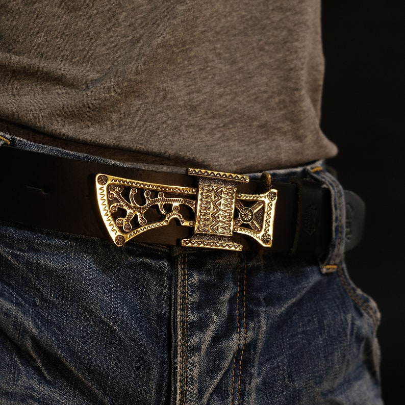 Leather Belt With Buckle Runic Ax, Handmade Heathen Nordic Solid Brass ...