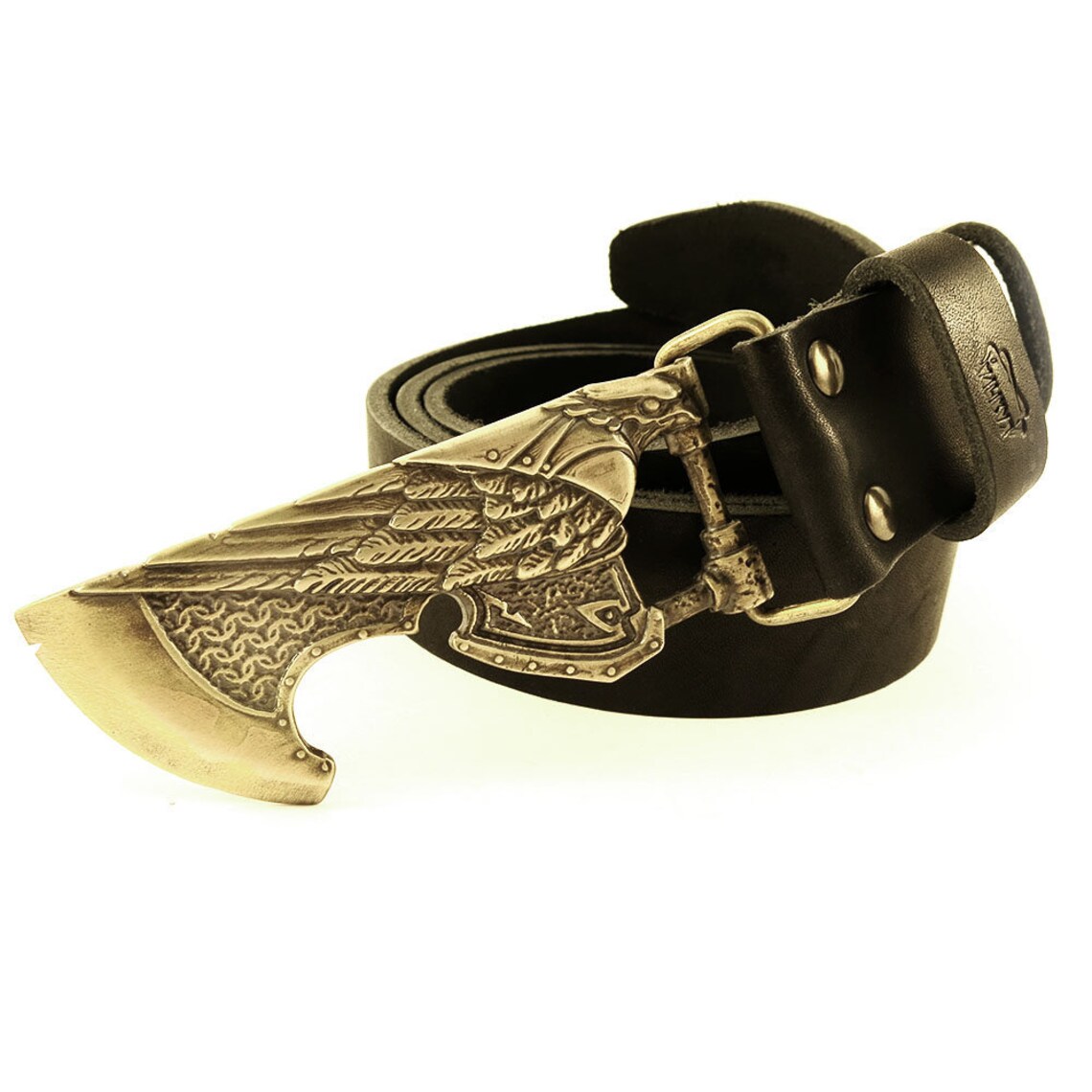 Leather Belt With Brass Belt Buckle Ax of God Pagans God | Etsy