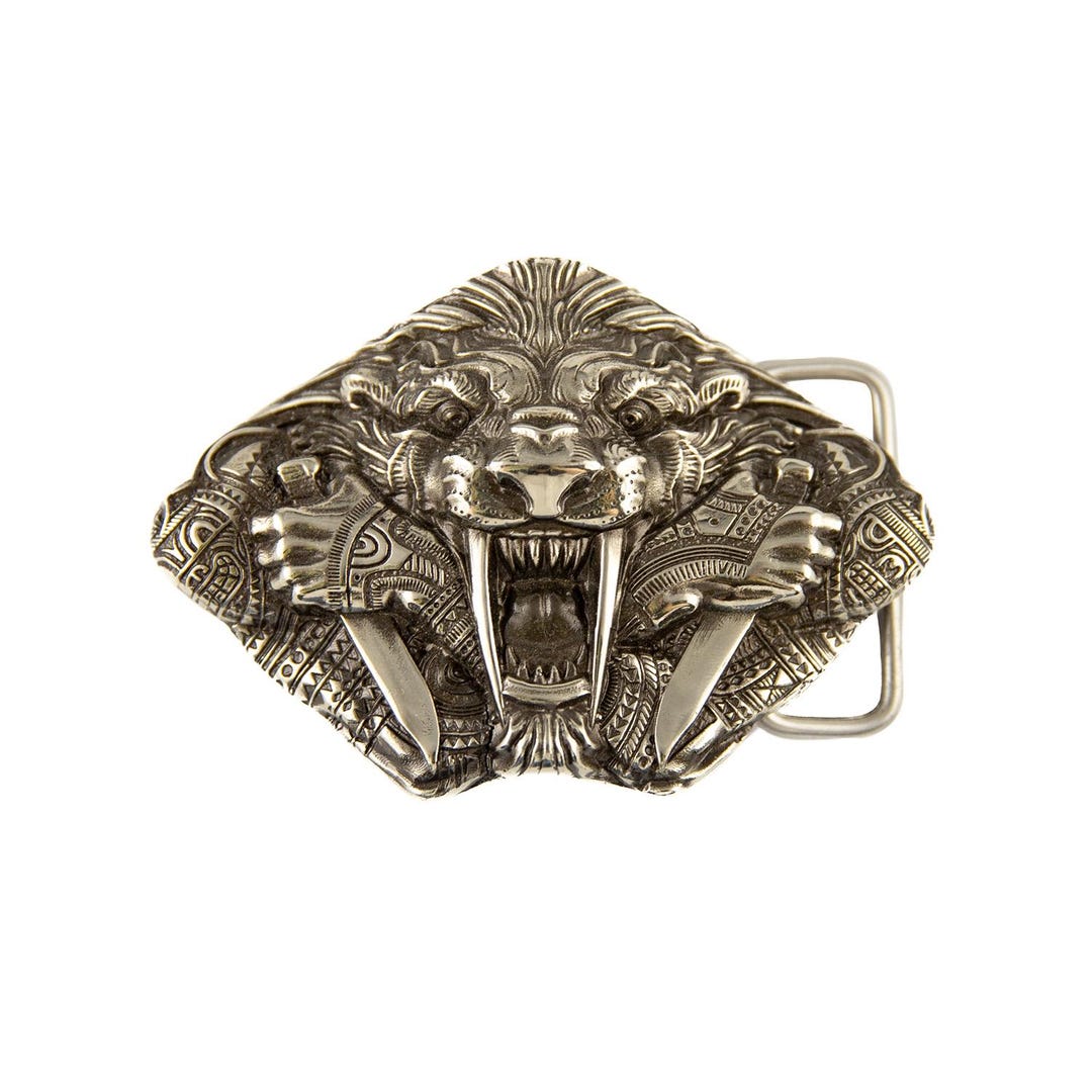 German Silver Belt Buckle Hunting Tiger, Wild Animal Hunting Tiger ...