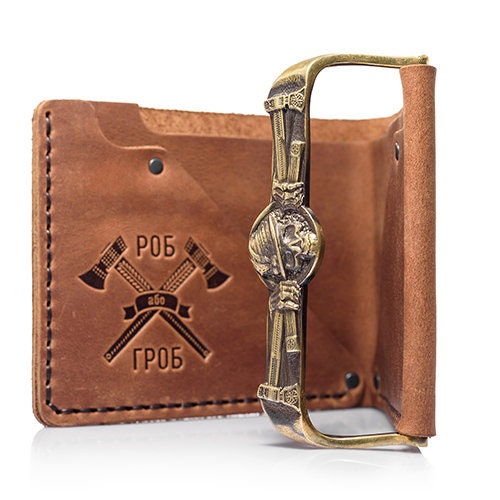 Minimalist Leather Wallet Crazy Skull With Brass Frame - Etsy