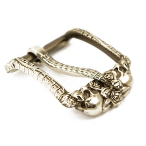 Skulls and Roses Buckle, Human Skulls Frame Solid German Silver Belt ...