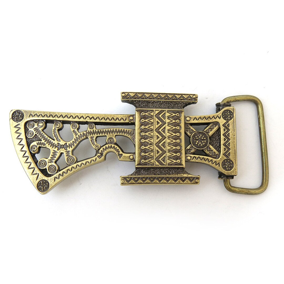 Runic Axe Belt Buckle, Medieval Military Weapon Ax Solid Brass Belt ...