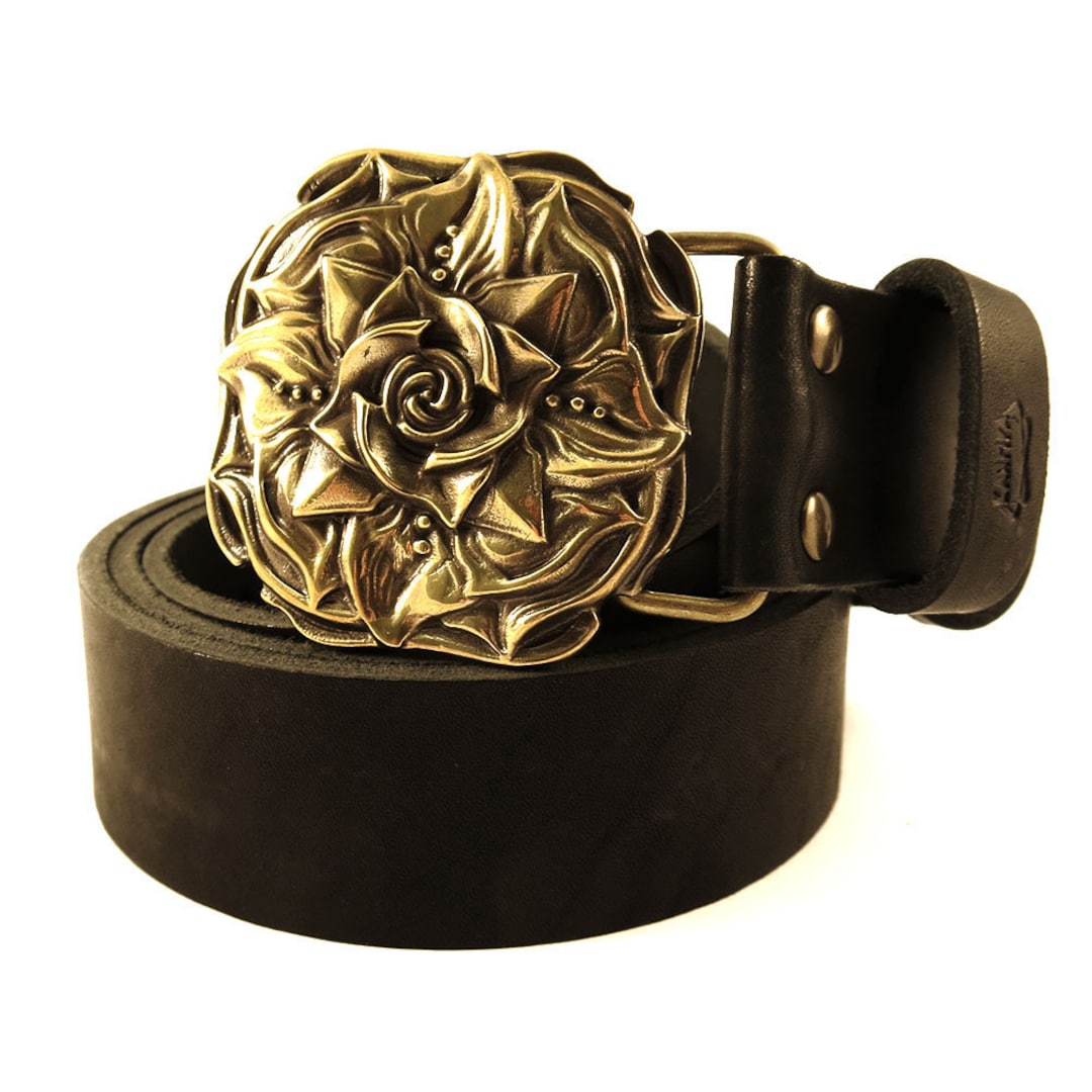 Leather Belt With Brass Buckle rose Belt With Flowers Rose - Etsy