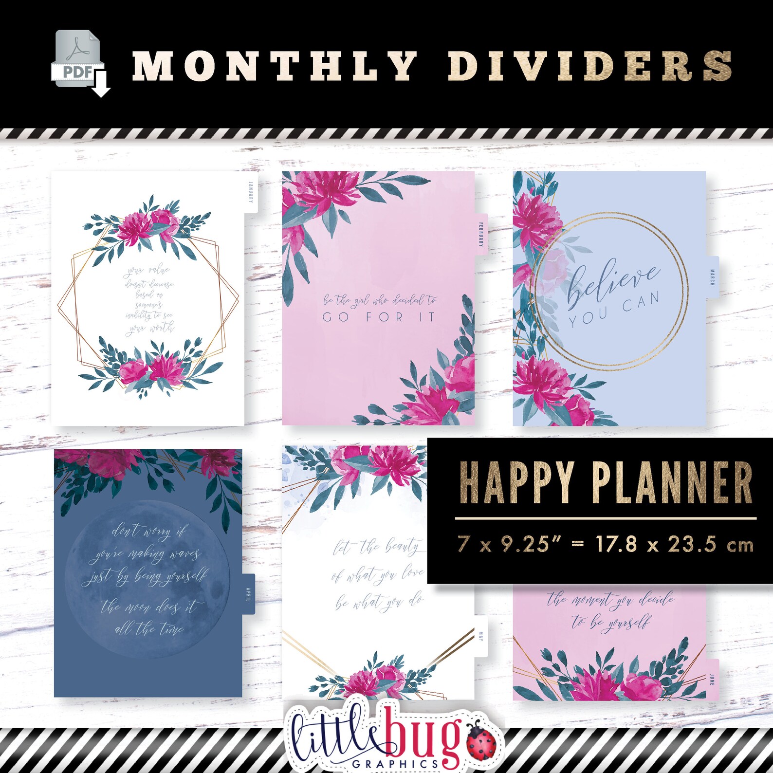 monthly-classic-happy-planner-dividers-quotes-12-month-tabs-etsy