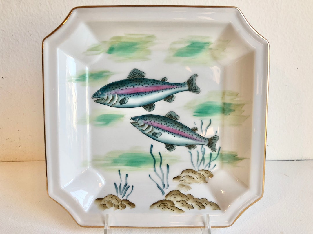 Vintage Hand Painted Rainbow Trout Plate: Gold Trim Asian Decor - Etsy