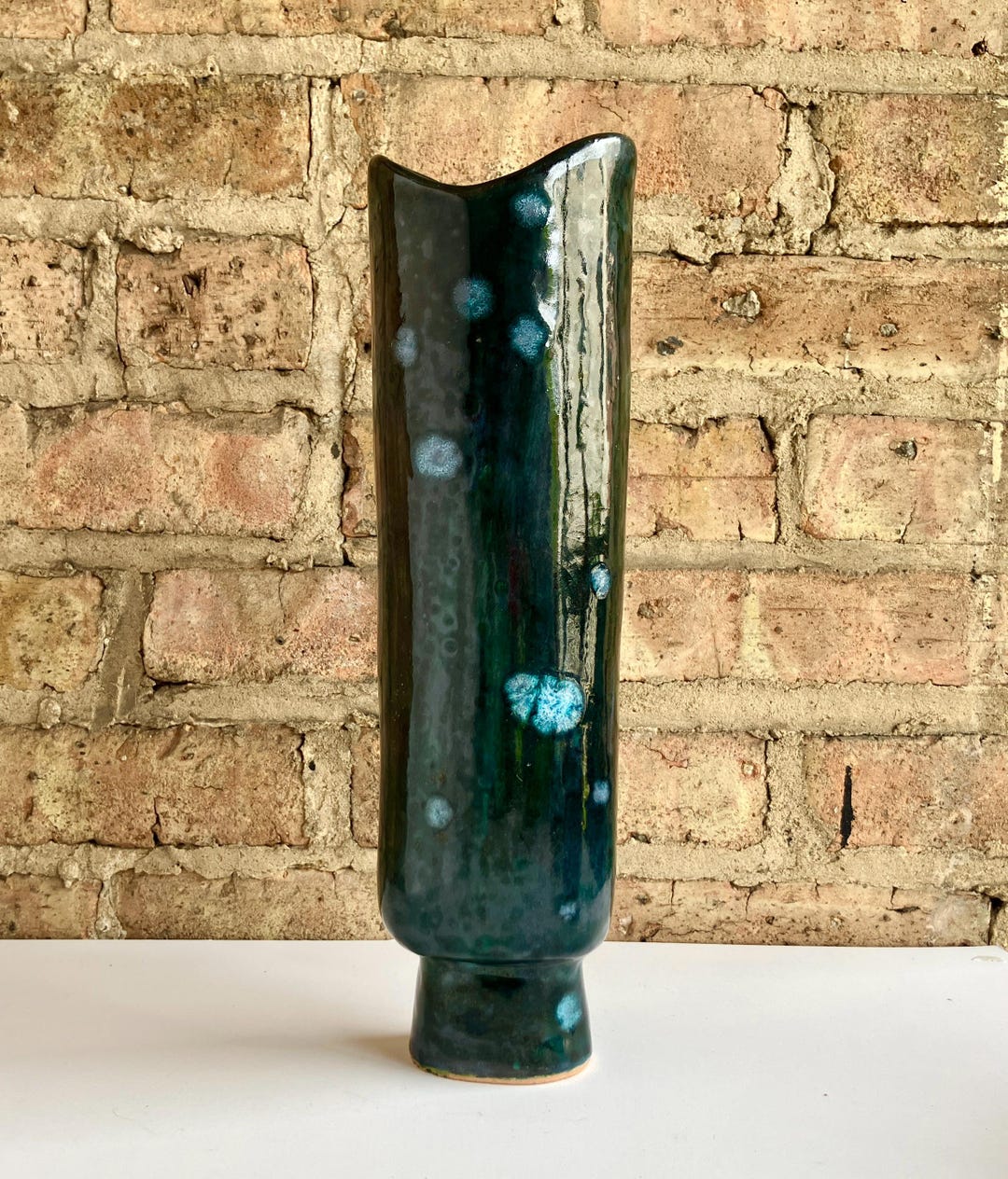 Vintage MCM Earthenware Studio Pottery Footed Vase, 13 1/2" Tall, Dark ...