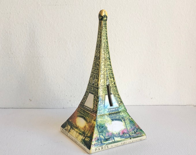 Vintage Ceramic Eiffel Tower Coin Bank, Four Sided With Four Seasons ...