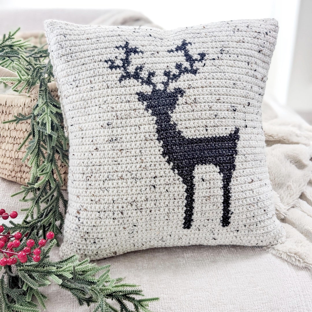 Crochet Pattern Reindeer Pillow Cover. Removable Throw Pillow Case ...
