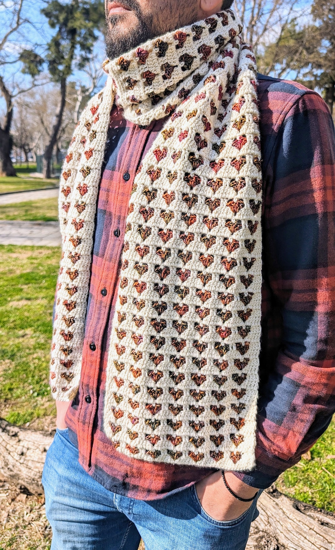 Crochet Pattern Scarf With Hearts. Easy Beginner Tutorial. Extra Long ...