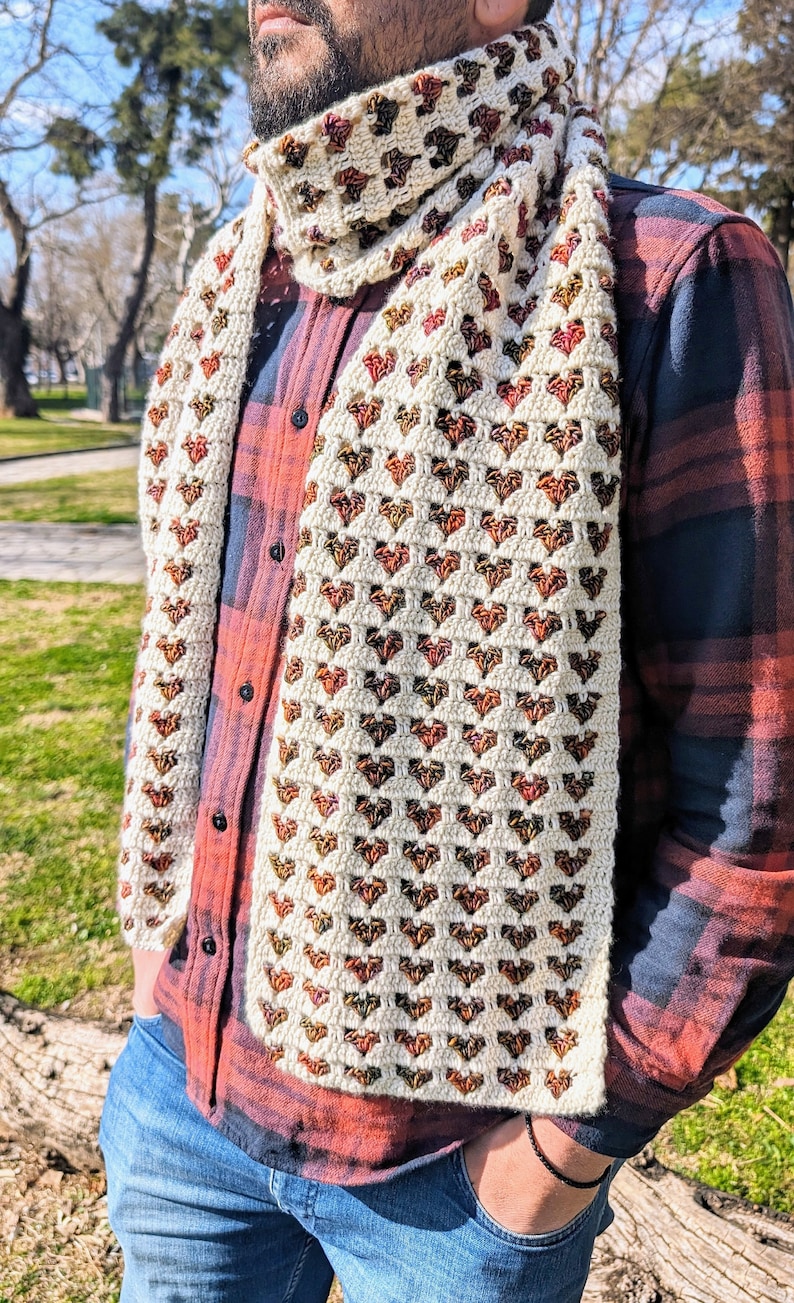 Crochet Scarf Pattern With Hearts. Easy Beginner Tutorial. Extra Long ...