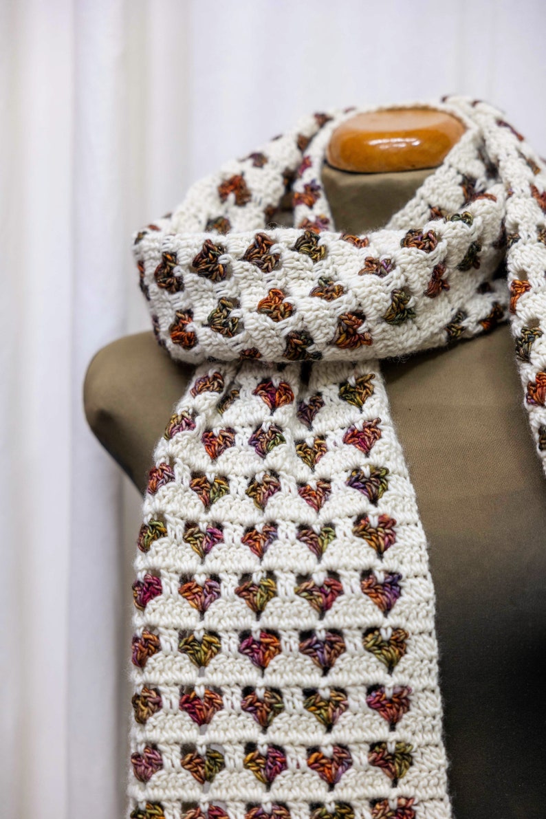 Crochet Scarf Pattern With Hearts. Easy Beginner Tutorial. Extra Long ...