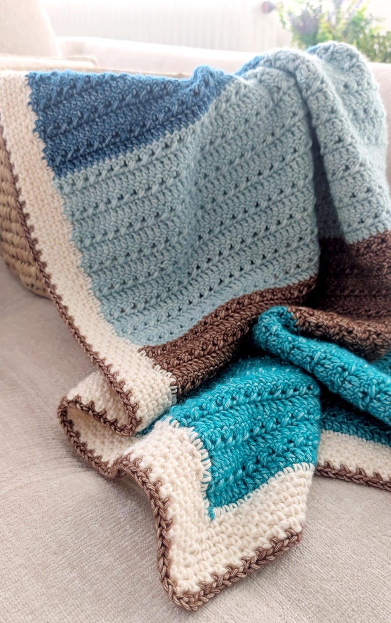 Crochet Blanket Pattern. Easy Color Block Beginner Textured Throw ...